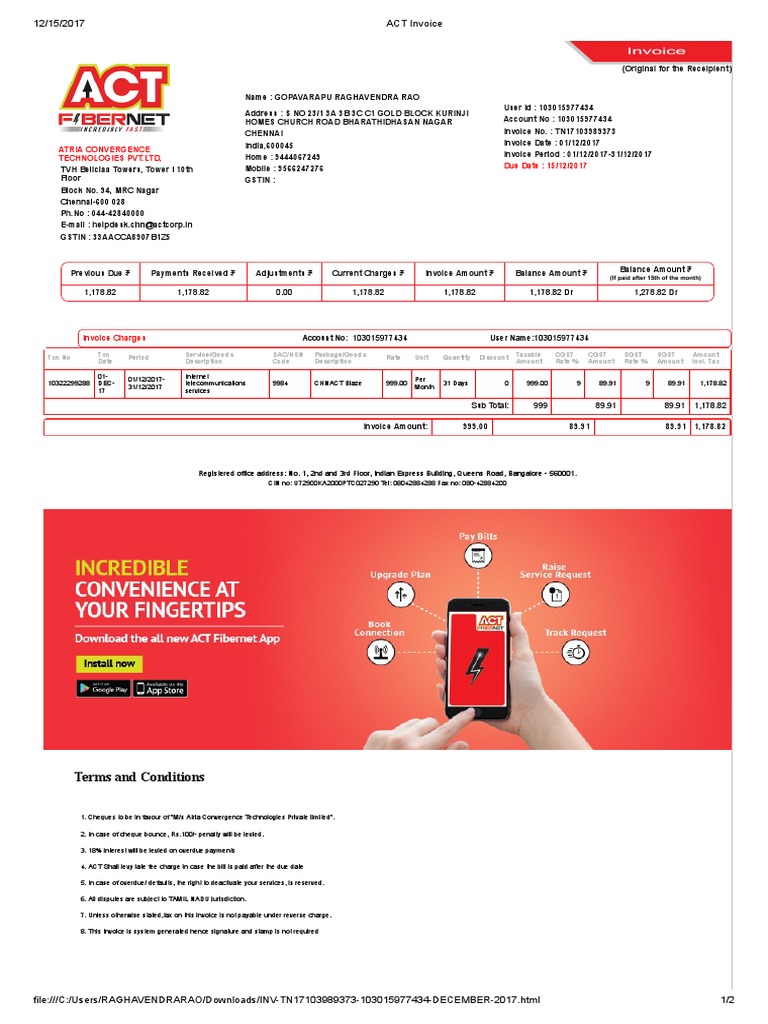 ACT Invoice | PDF | Invoice | Cheque