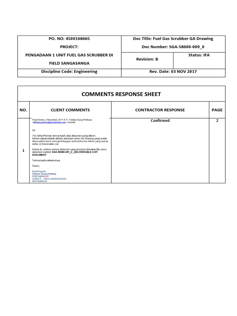 Ga Comment Response Sheet