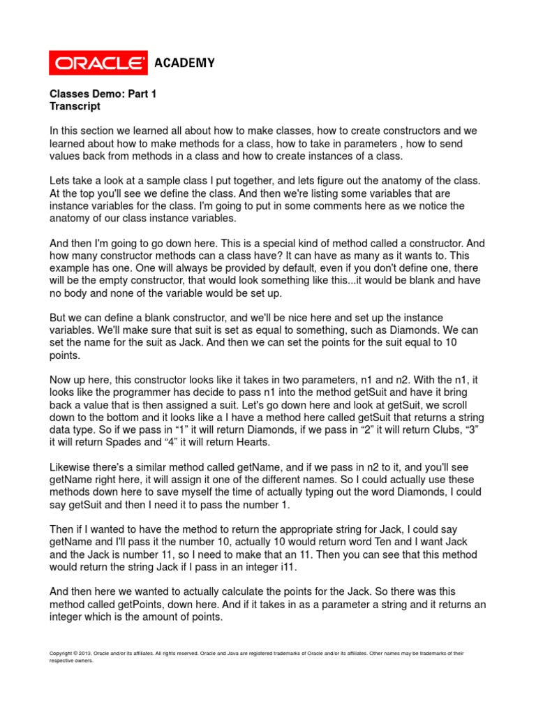 Classes Demo: Part 1 Transcript: Respective Owners | PDF | Constructor ...