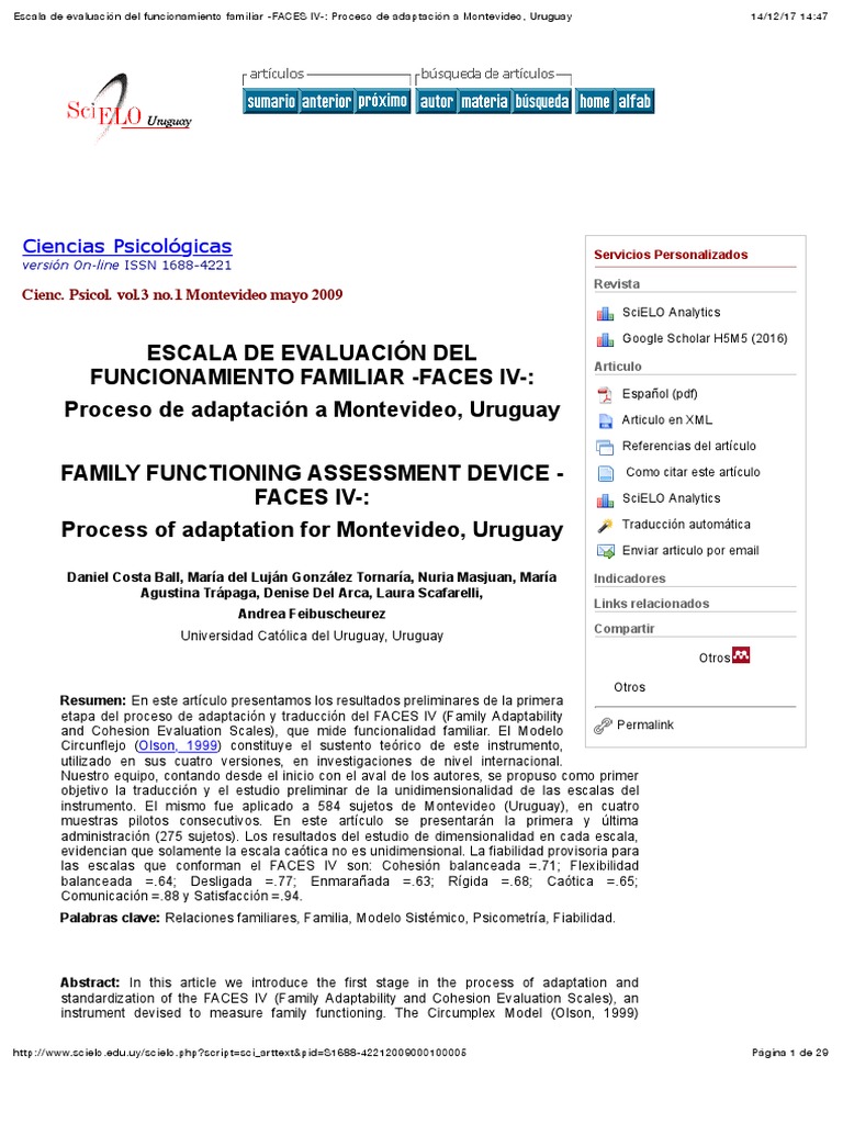 Escala de Evaluación Del Funcionamiento Familiar - FACES IV-: Proceso ...