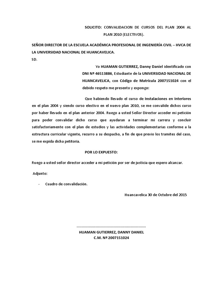 Solicitud Convalidacion | PDF | Educación avanzada