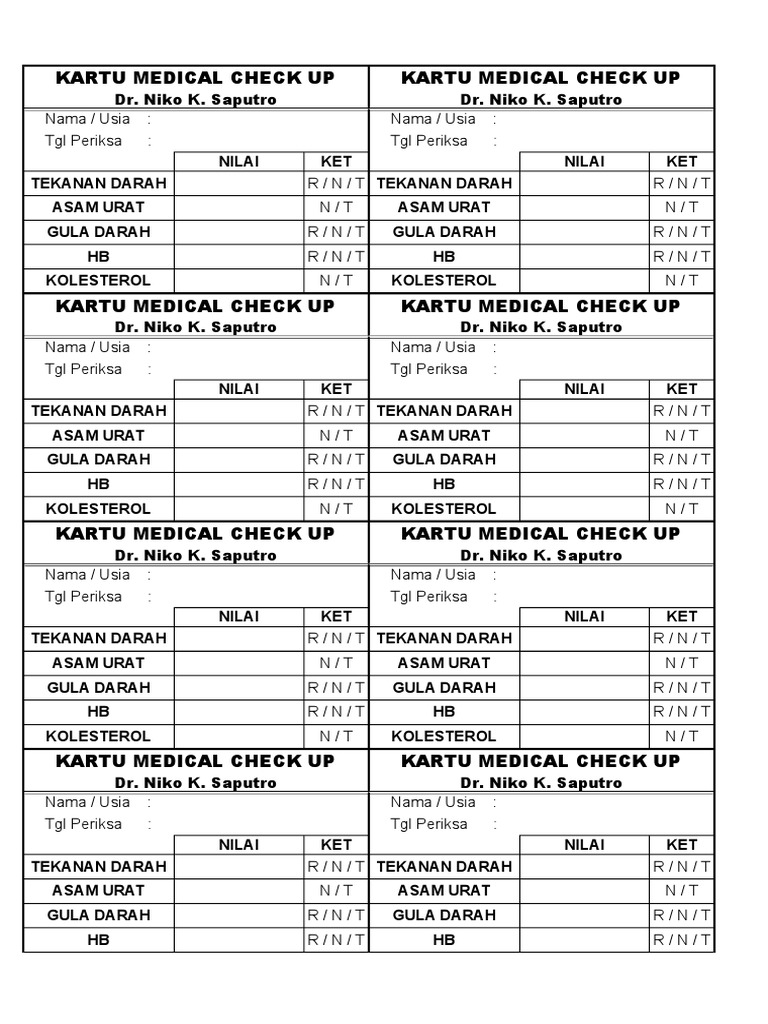 Kartu Check Up | PDF | Wellness