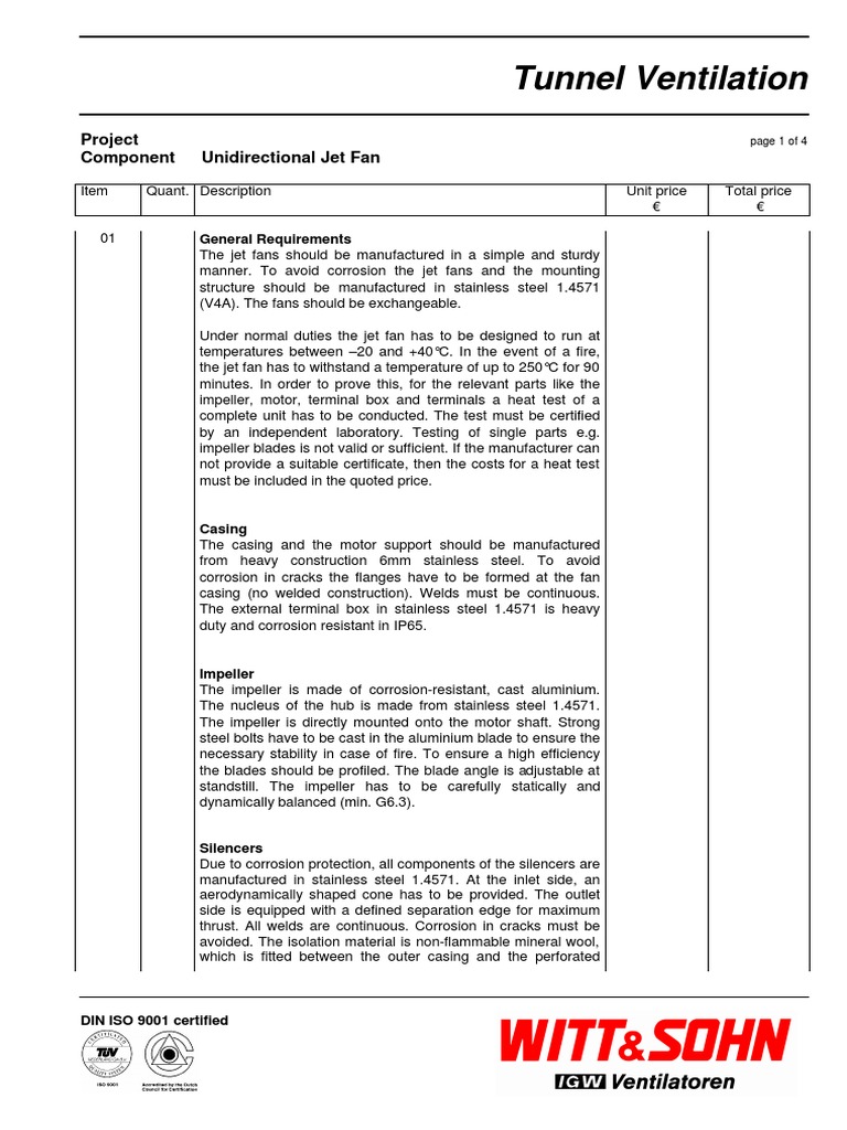 Ventilation Requirements and Specifications for Unidirectional Jet Fans ...
