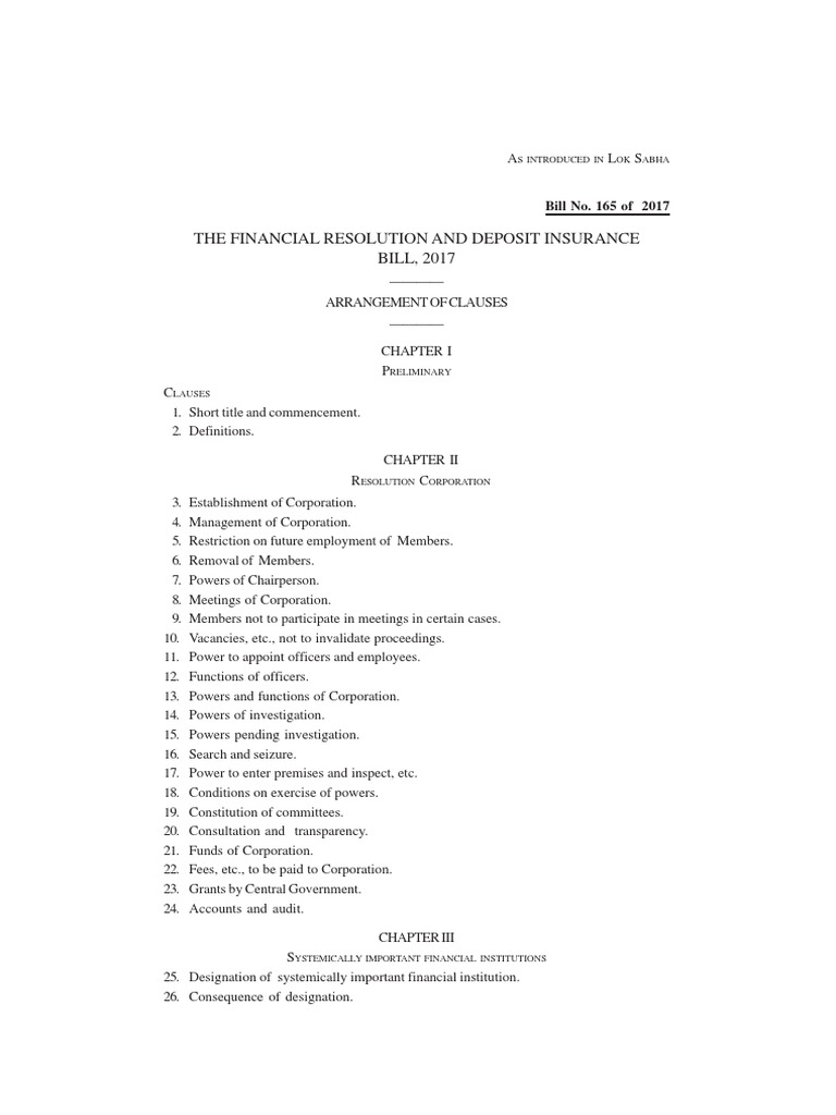 Financial Resolution Bill, 2017 | PDF | Liquidation | Partnership