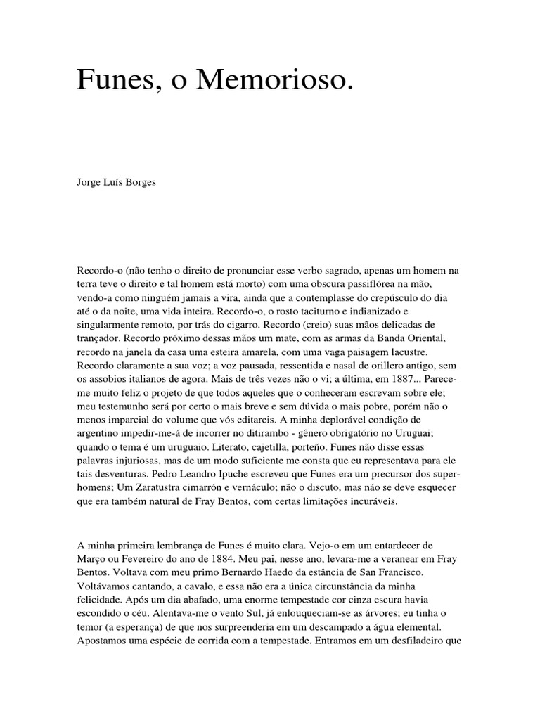 Jorge Luis Borges - Funes, o Memorioso PDF | PDF | Cães | Idiomas