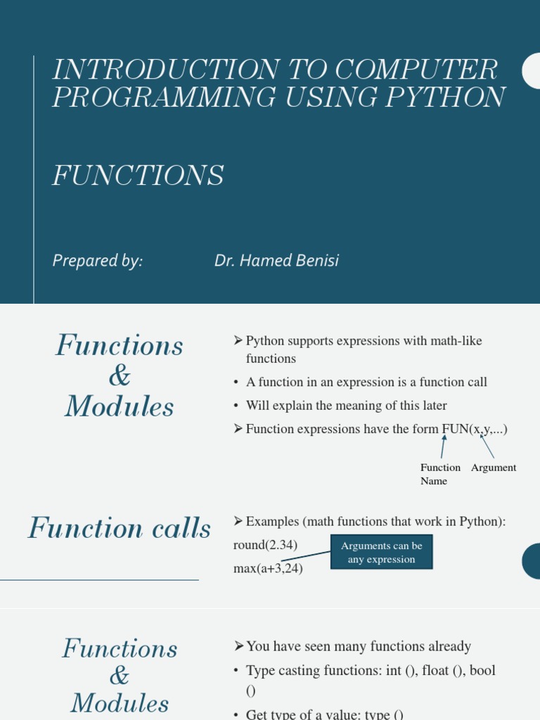 Introduction To Computer Programming Using Python Functions Prepared 2001