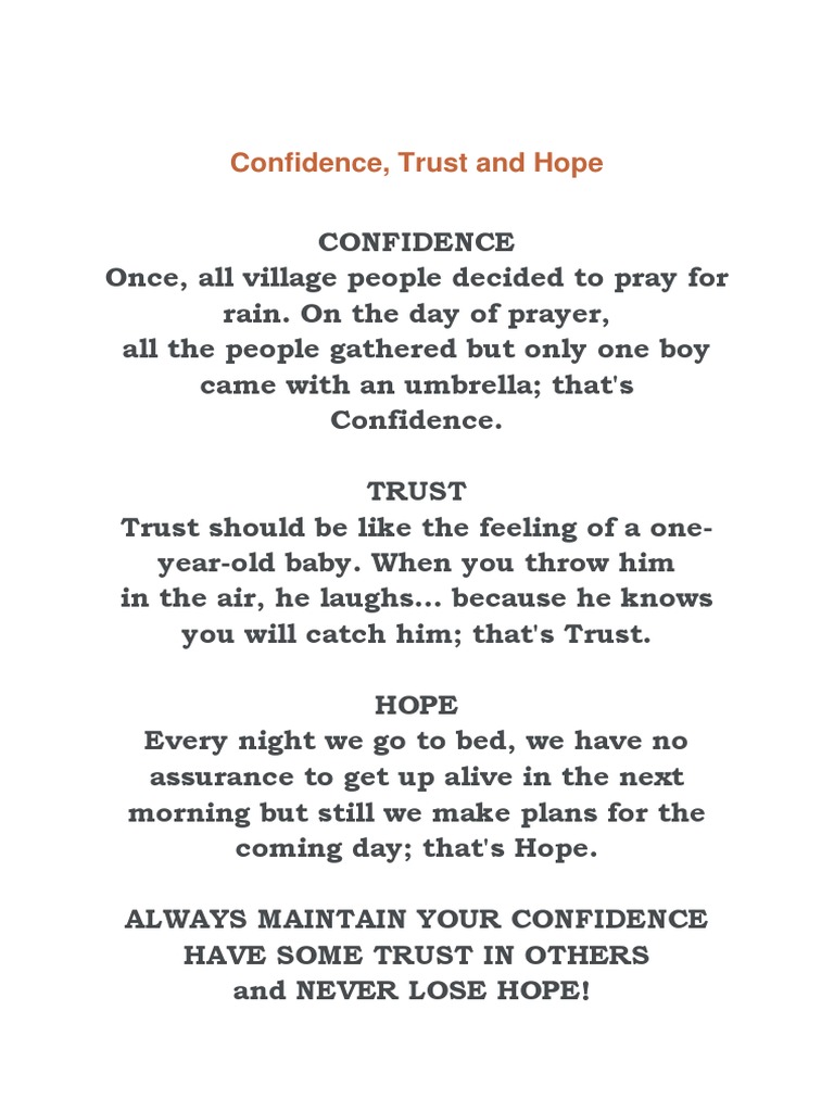 Confidence, Trust, and Hope Explained | PDF | Religion & Spirituality ...