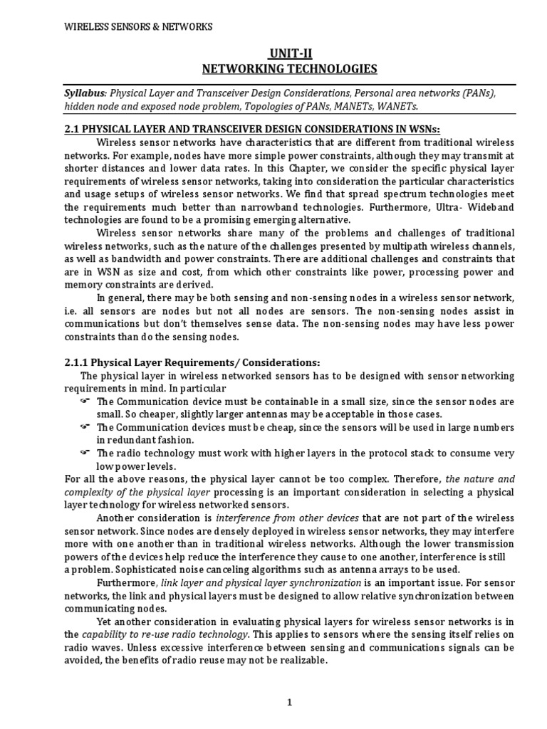 WSN Unit 2 | PDF | Wireless Ad Hoc Network | Computer Network
