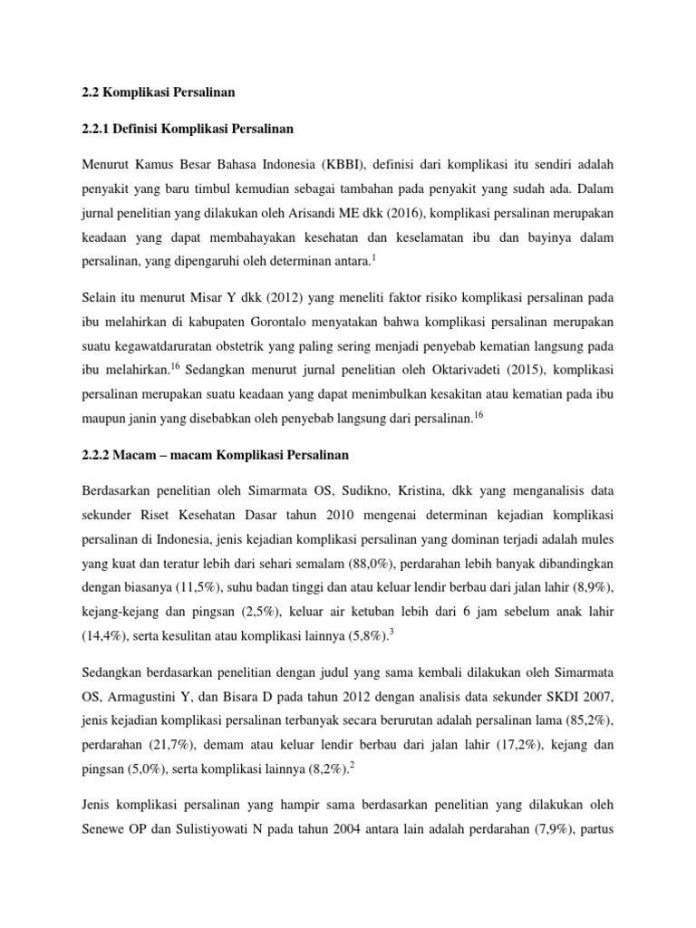 Definisi Komplikasi Persalinan | PDF