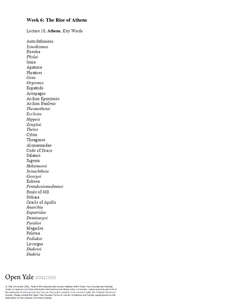 Week 6: The Rise of Athens: Synoikismos Phylai | PDF | Mycenaean Greece ...