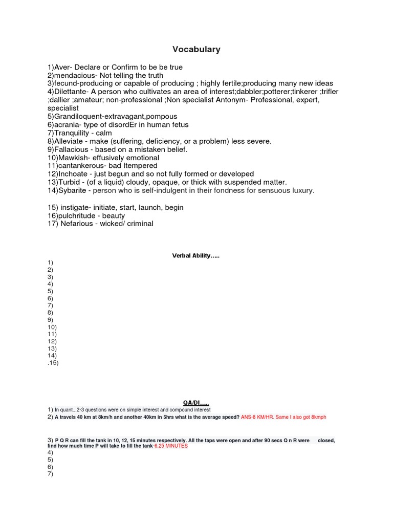 Vocabulary and Verbal Ability Terms | PDF
