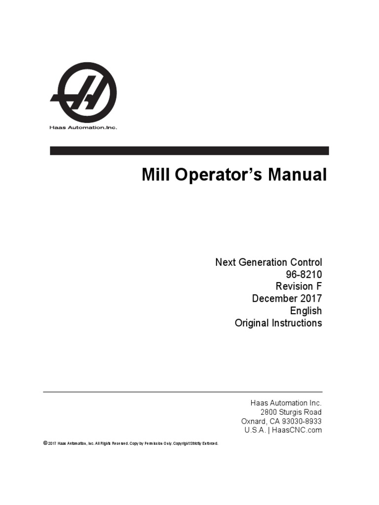 Haas Mill Operators Manual NGC English | PDF | Damages | Automation