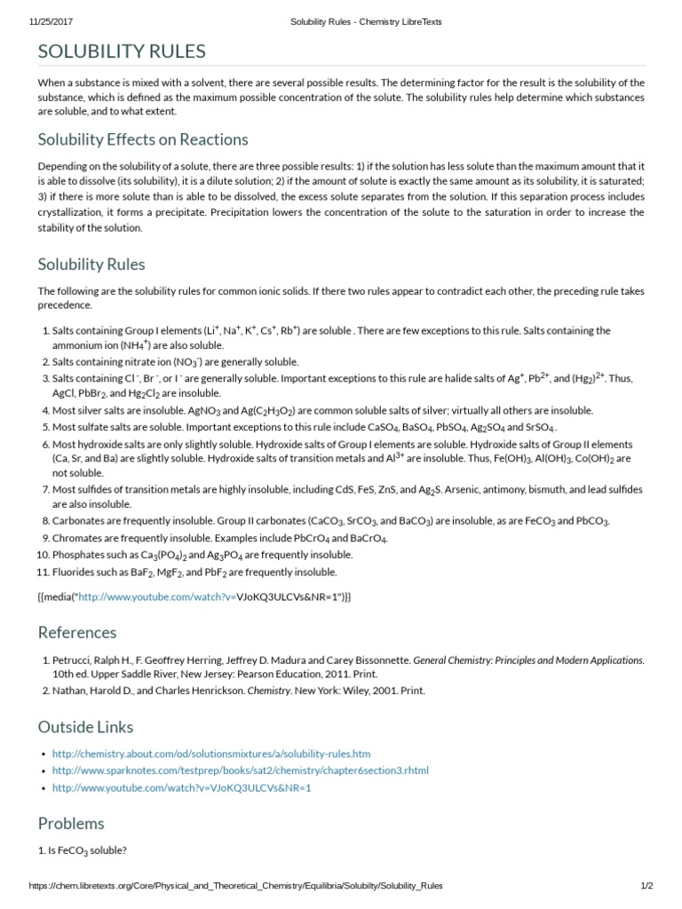 Solubility Chart Chemistry 11