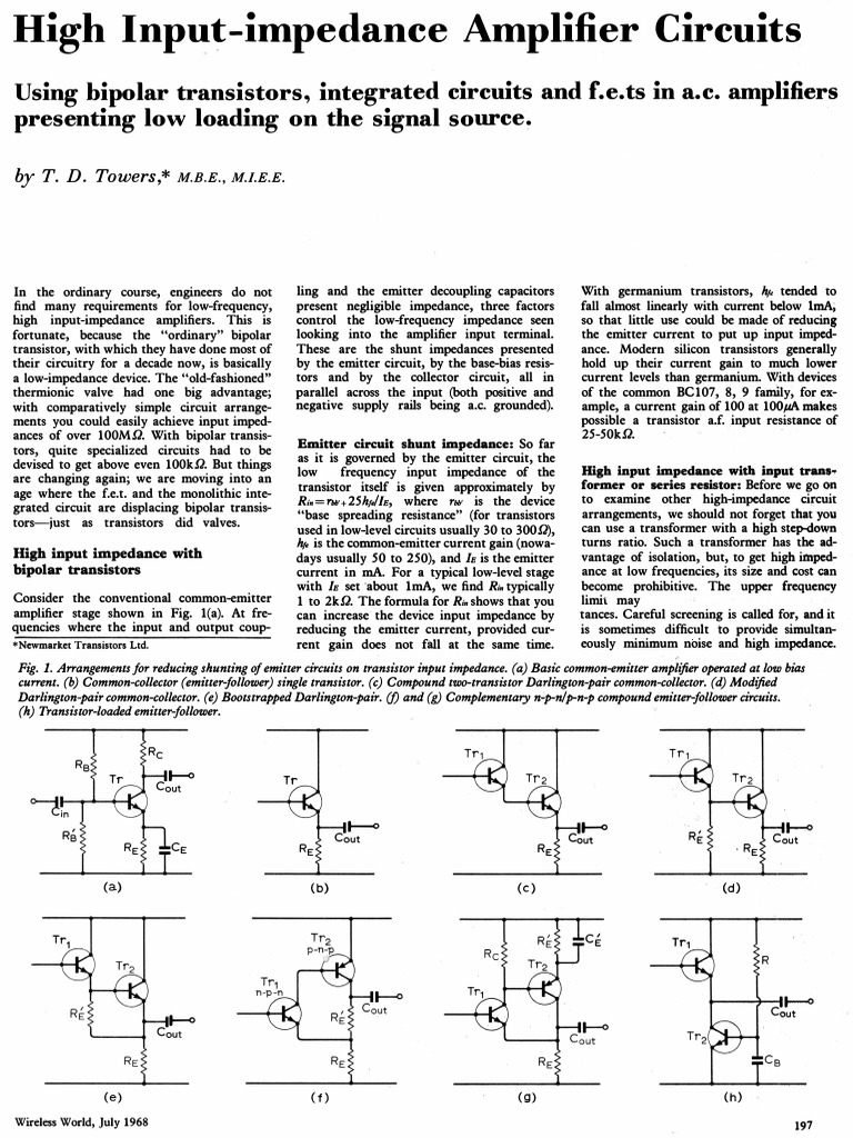 High Input Impedance Amplifier Circuits Pdf Amplifier Bipolar Junction Transistor 