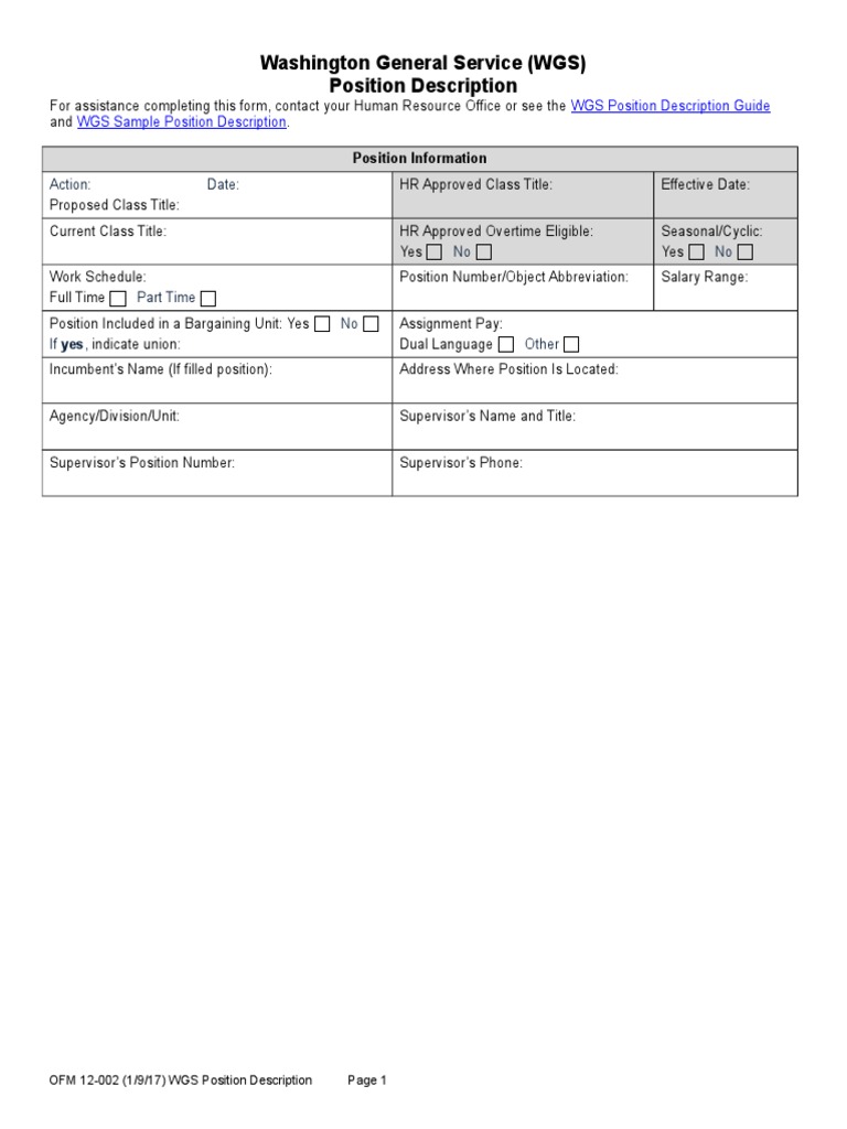 W Gs Position Description | PDF | Supervisor | Human Resources