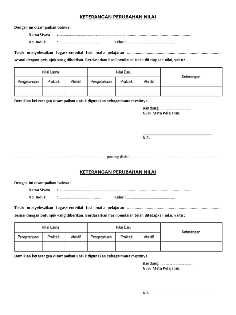 Contoh Format Perubahan Nilai | PDF