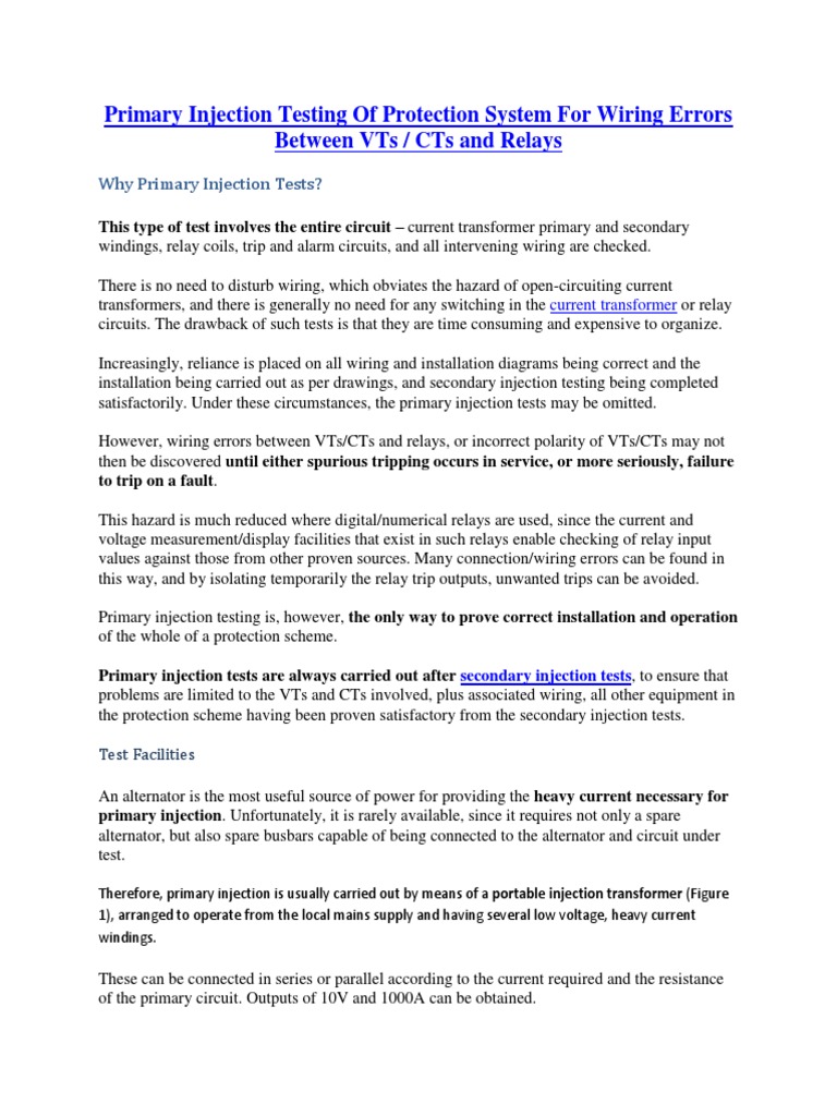 Primary Injection Testing Overview | PDF | Transformer | Relay
