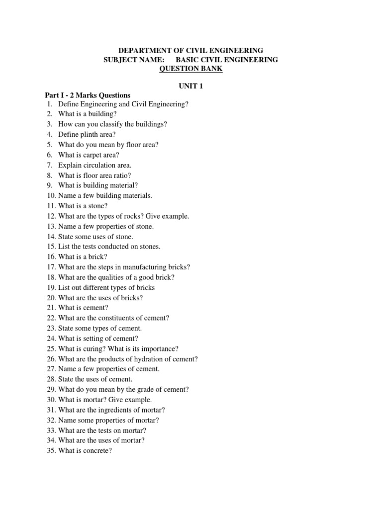 Department of Civil Engineering Subject Name: Basic Civil Engineering ...