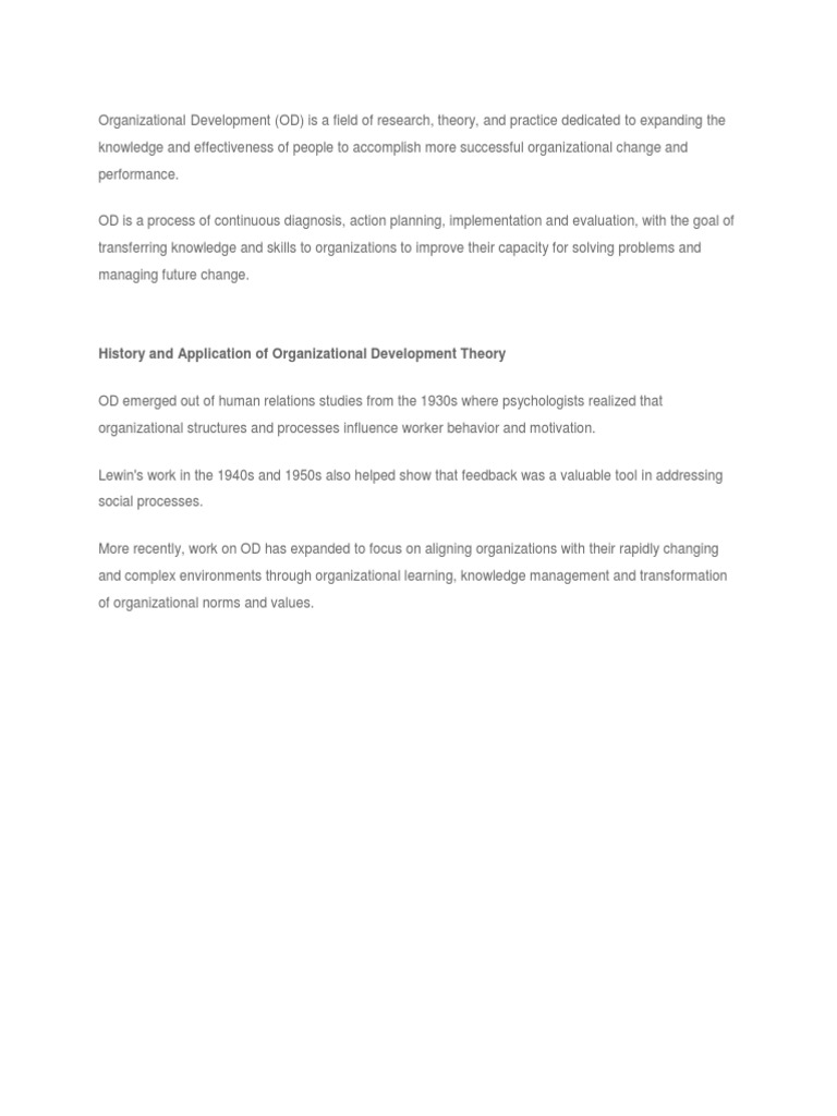 History and Application of Organizational Development Theory | PDF