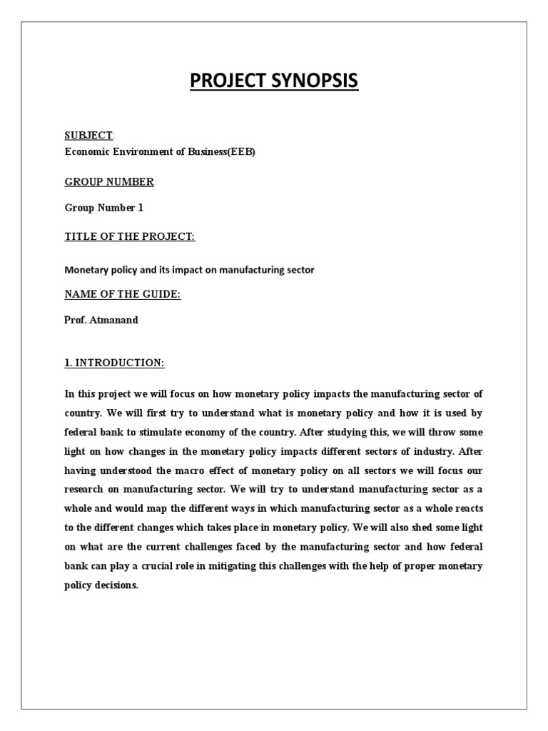 6 - Project Synopsis Template For Mba | PDF | Reserve Bank Of India ...