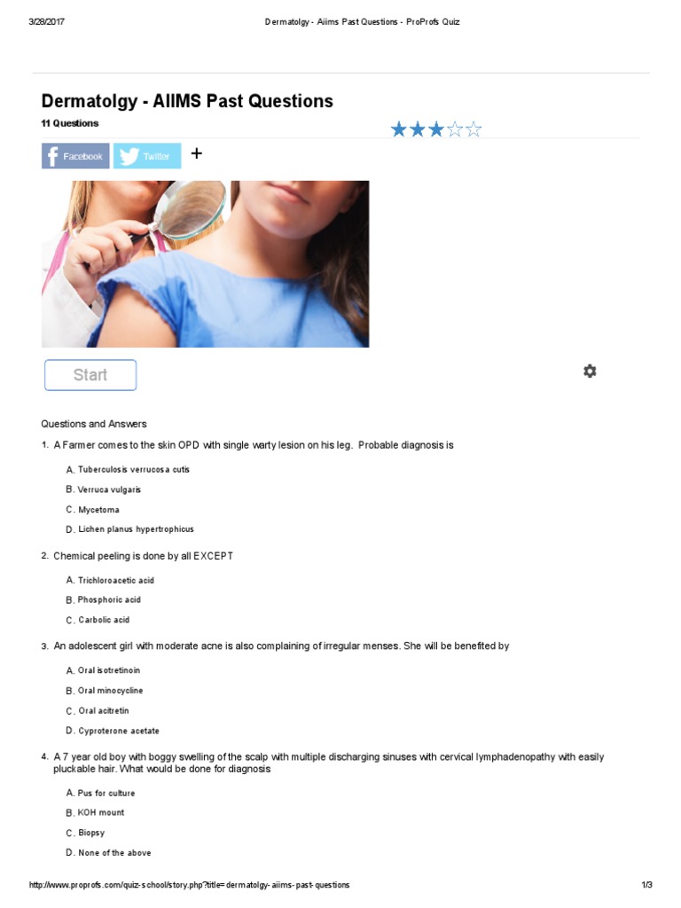 Dermatolgy - Aiims Past Questions - ProProfs Quiz | PDF | Dermatitis ...