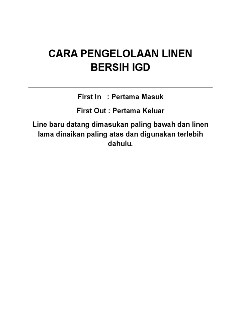 Cara Pengelolaan Linen Bersih Igd | PDF