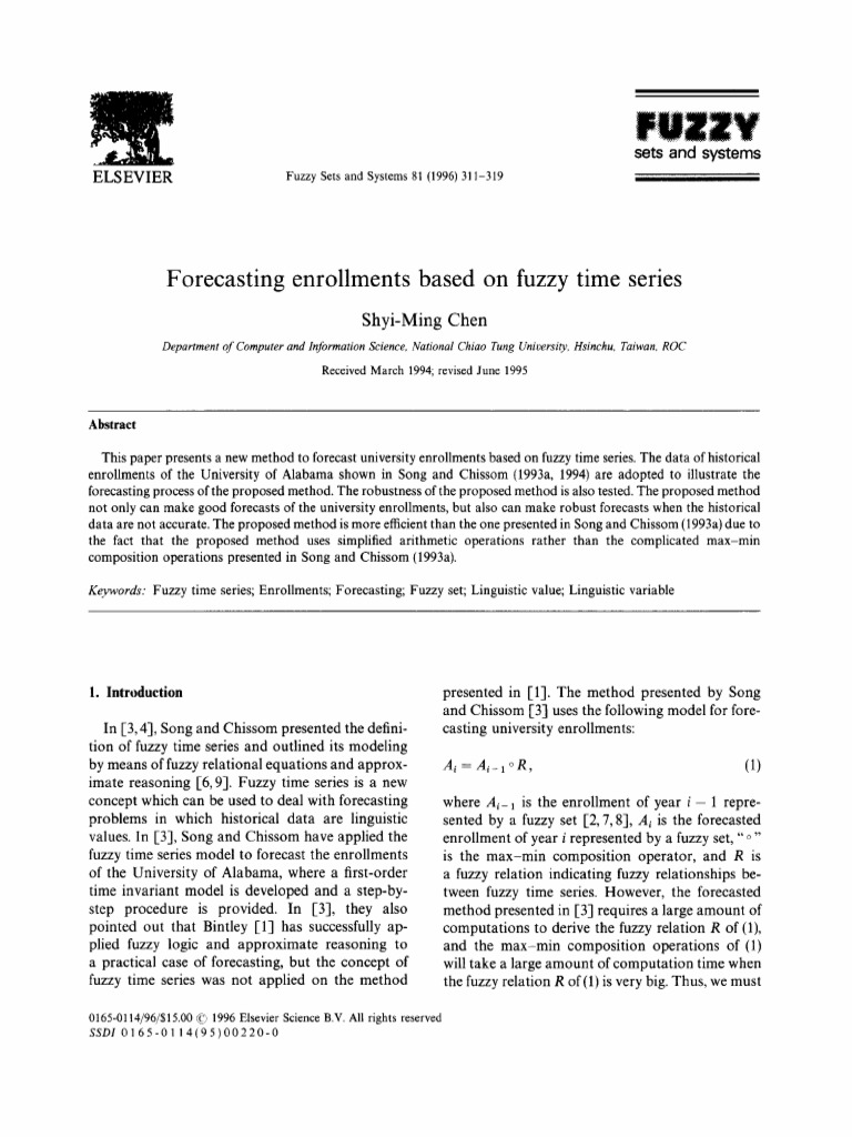 (Chen) Forecasting Enrollments Based On Fuzzy Time Series PDF | PDF | Fuzzy Logic | Time Series