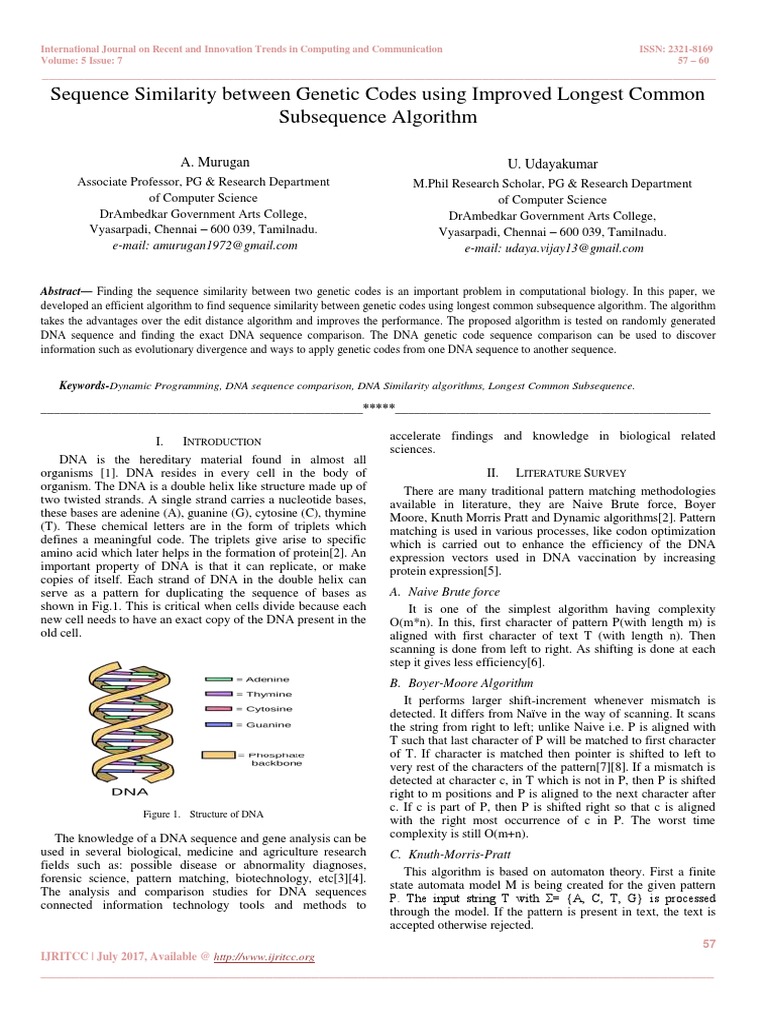 Sequence Similarity Between Genetic Codes Using Improved Longest Common ...