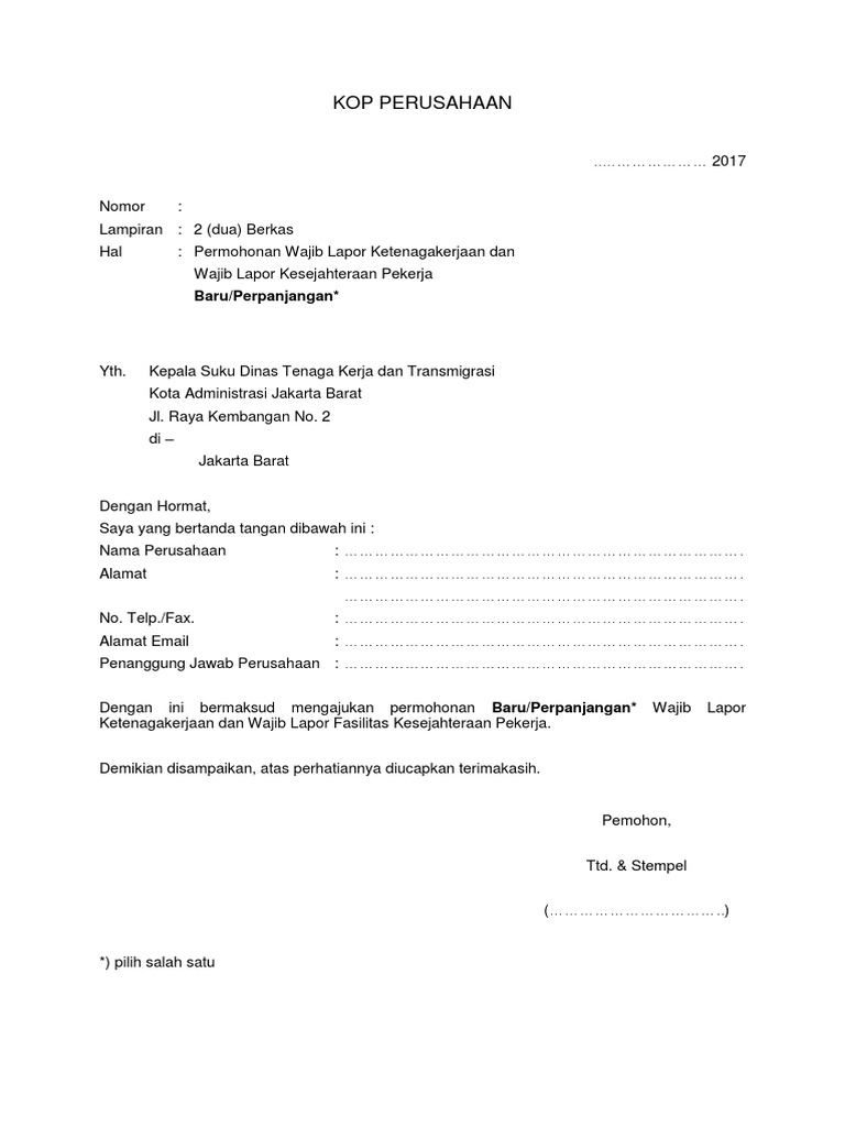 Surat Permohonan Wajib Lapor Dan Perda | PDF