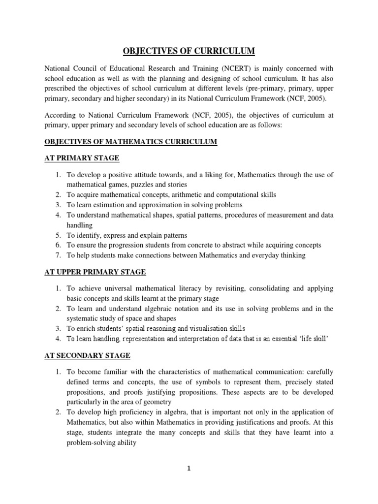 Objectives of Curriculum | PDF | Teaching Mathematics | Curriculum