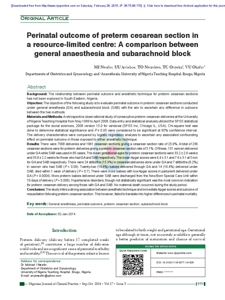 Perinatal Outcome of Preterm Cesarean Section in PDF | PDF | Caesarean ...