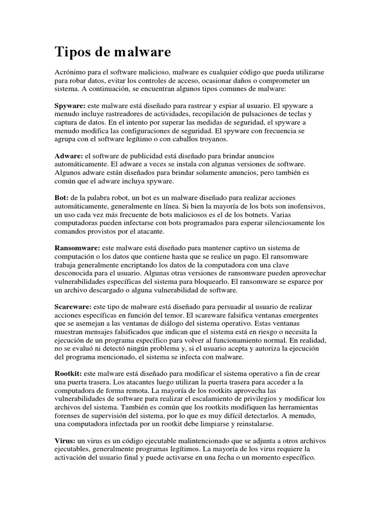 Tipos de Malware | PDF | Malware | Secuestro de datos