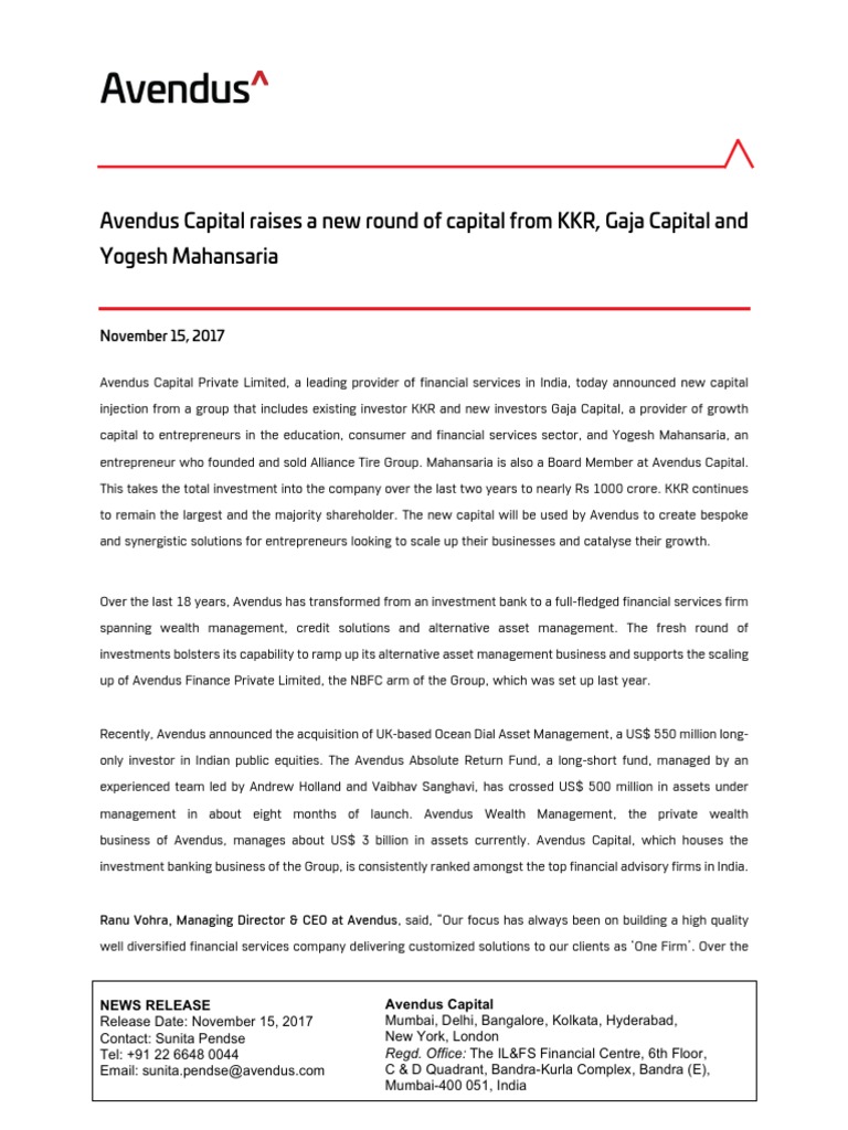 Avendus Capital Raises A New Round of Capital From KKR, Gaja Capital ...