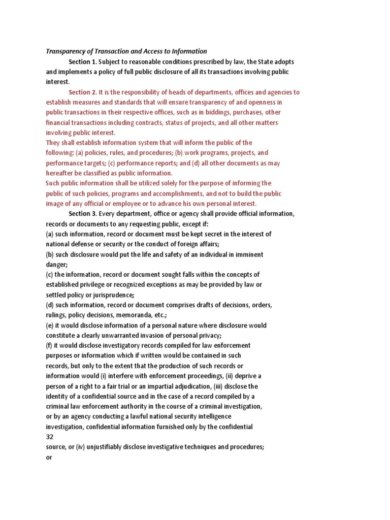 Transparency of Transaction and Access To Information | PDF ...