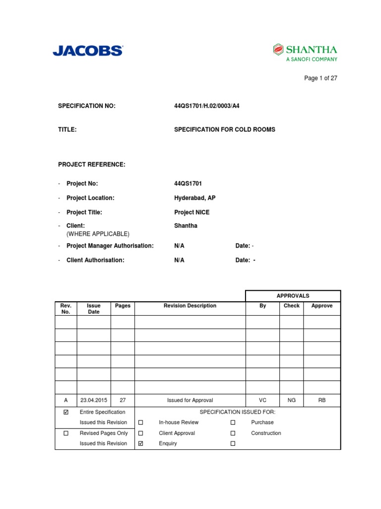 2.specifications Cold Room | PDF | Door | Refrigeration