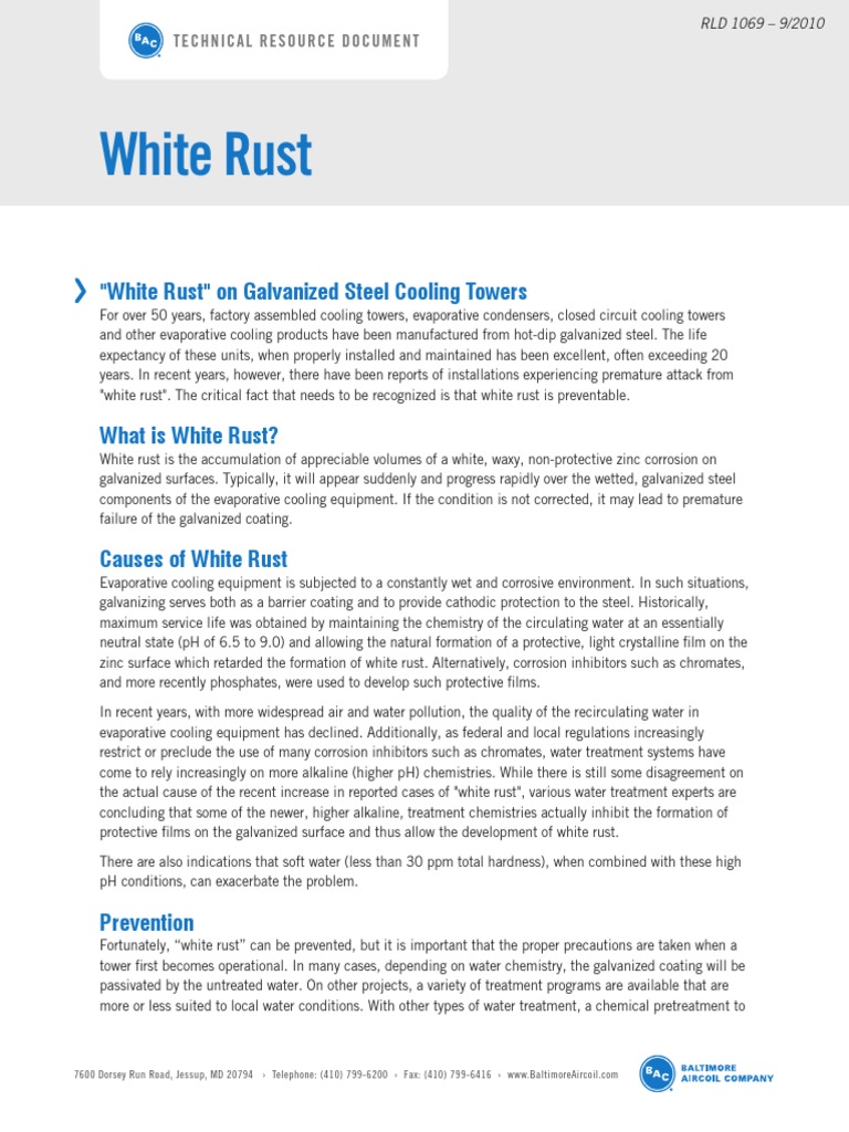 "White Rust" On Galvanized Steel Cooling Towers | PDF | Rust | Galvanization