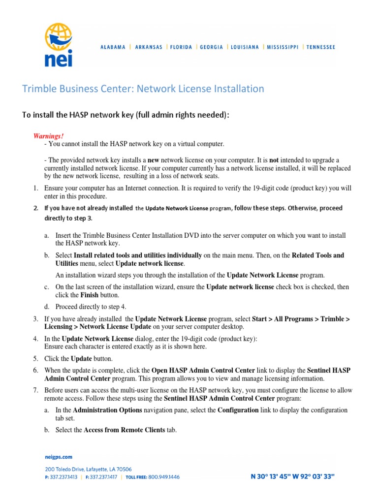 Trimble Business Center Network Installation | PDF | Microsoft Windows ...
