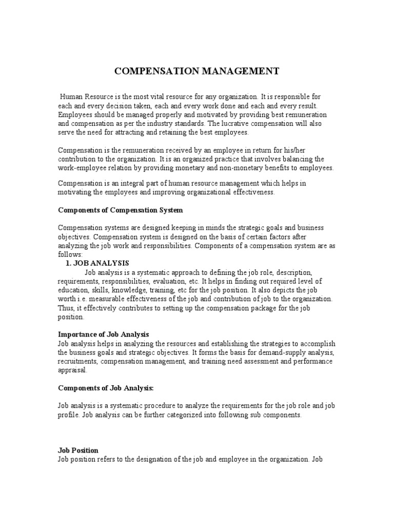 Compensation Management: Components of Compensation System | PDF ...