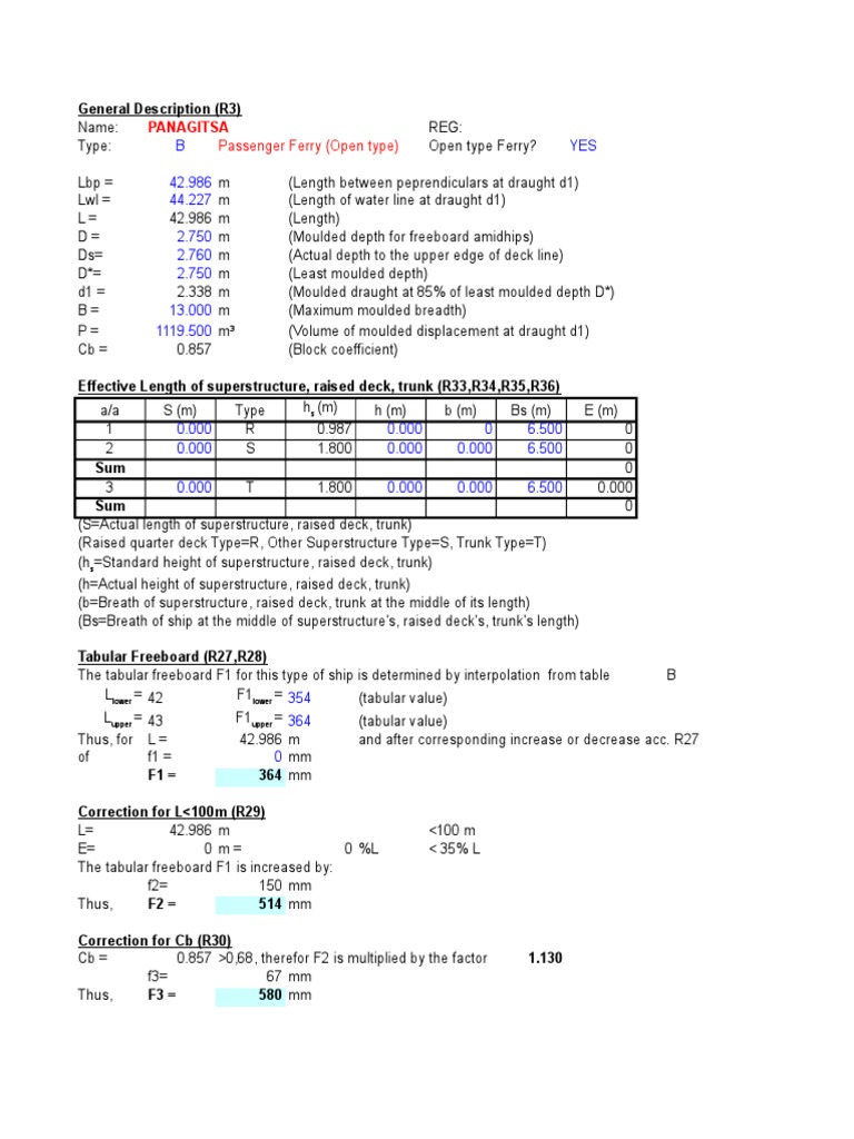 Ferry Open Freeboard Calculation | PDF | Deck (Ship) | Boats