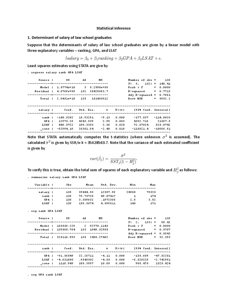 Statistical Inference 1. Determinant of Salary of Law School Graduates ...