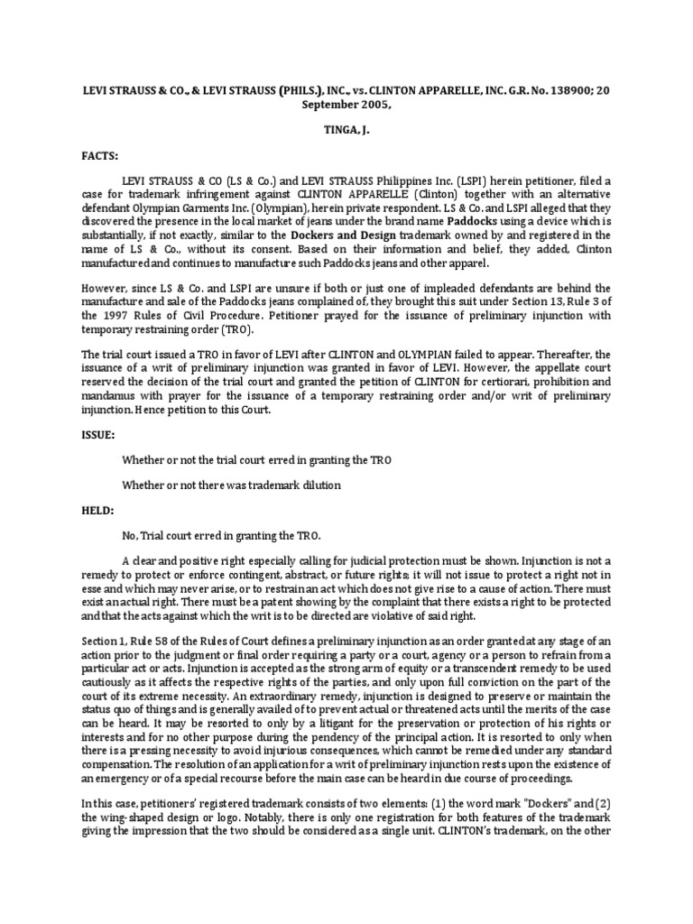 Ipl Case Digest | PDF | Trademark | Injunction