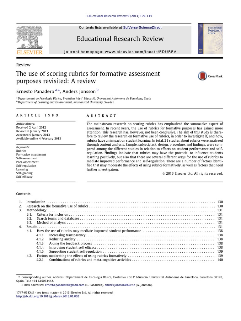 The Use of Scoring Rubrics For Formative Assessment Purposes Revisited ...