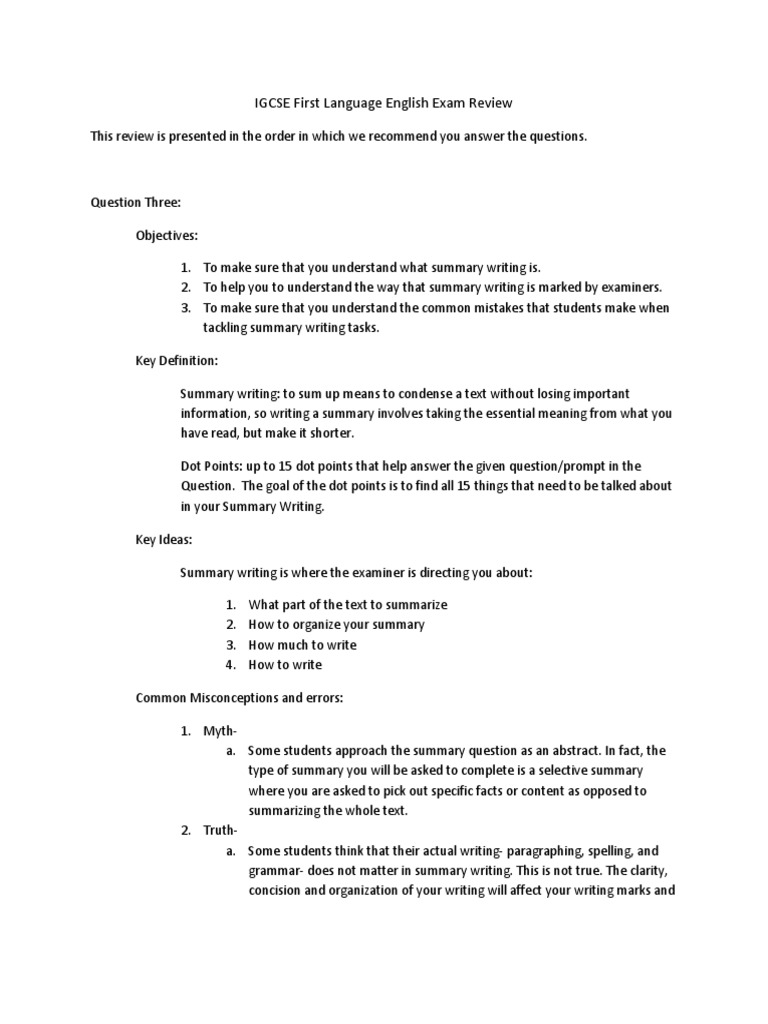 Igcse First Language English Exam Review Key | PDF | Understanding | Phrase