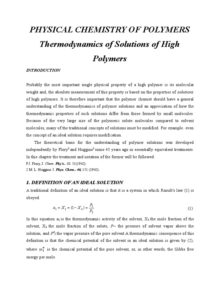 Thermodynamics of Polymer Solutions: An Introduction to the Entropy of ...