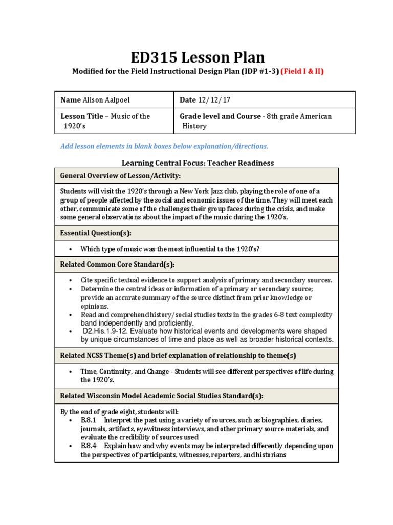 Ed315 Ailessonplan Aalpoela Fa17 | PDF | Educational Assessment | Cognition