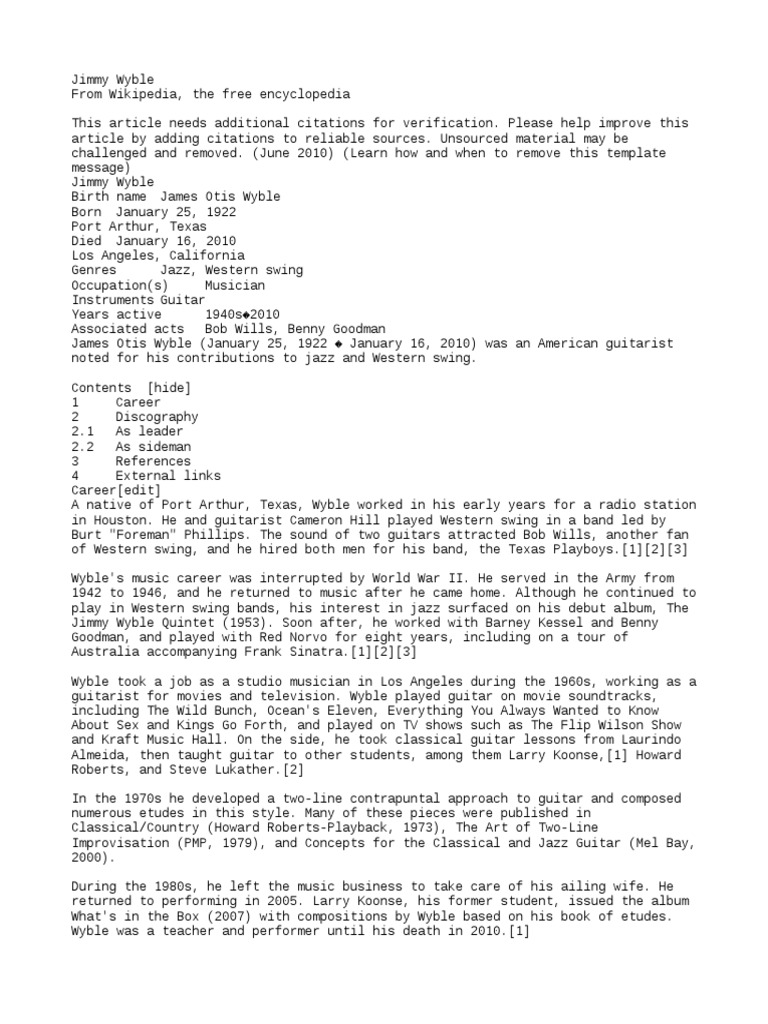 Jimmy Wyble | PDF | American Styles Of Music | Performing Arts