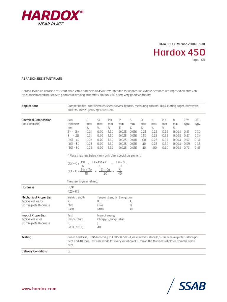 Hardox 450 PDF | PDF | Structural Steel | Engineering Tolerance