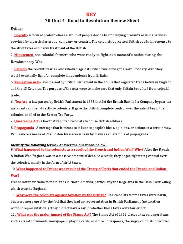 2017 Unit 4 Review 7th Grade Reg - Answer Key | PDF | Thirteen Colonies ...