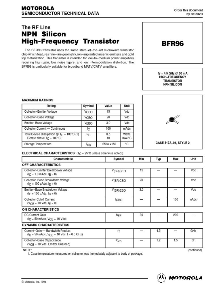 bfr96_mot | Transistor | Bipolar Junction Transistor