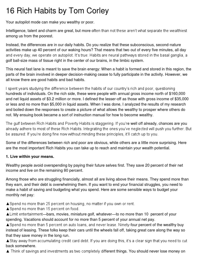 16 Rich Habits | PDF | Wealth | Poverty